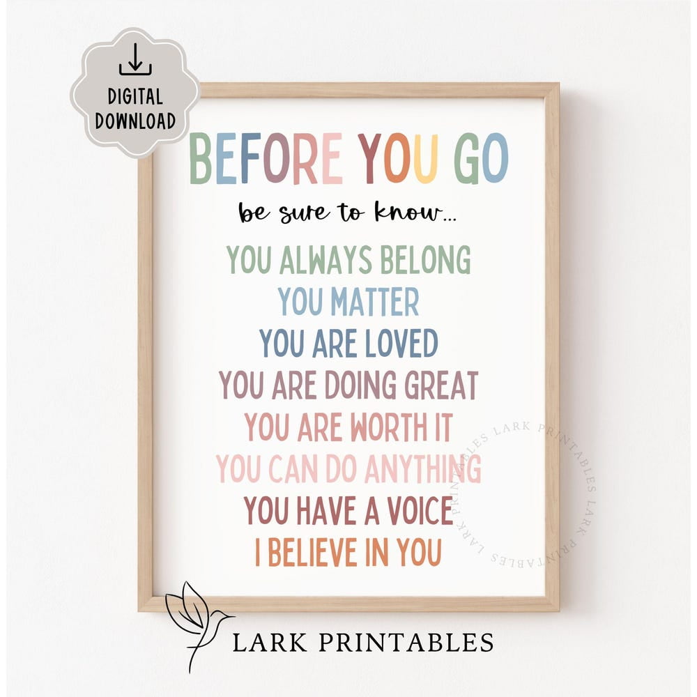 Classroom Posters Before You Go Be Sure To Know Affirmation Wall Art ...