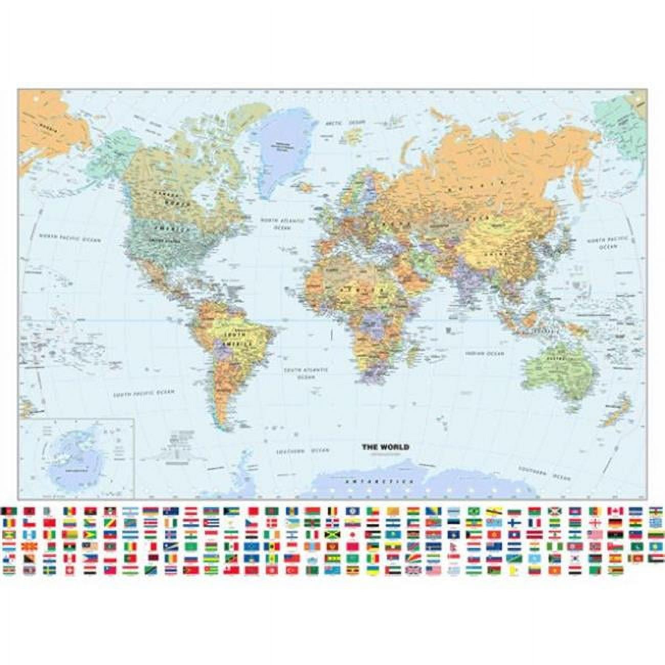Classroom Pull Down Classic World Wall Map with Flags - Walmart.com