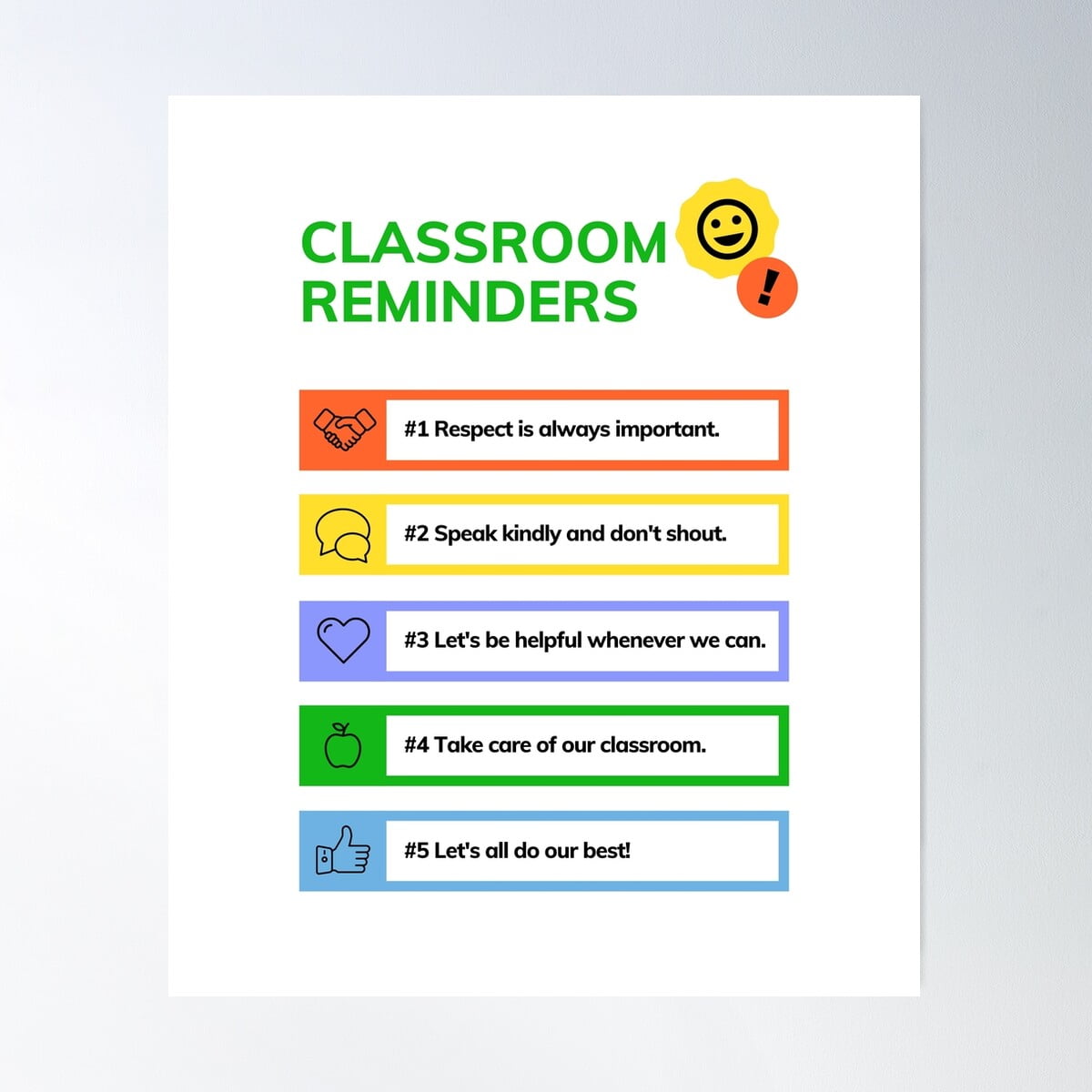 Classroom Reminders, Classroom Manners, Classroom Rules Poster Wall Art ...