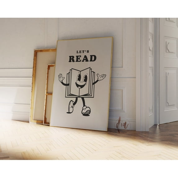Classroom Retro Reading Lets Read Book Mascot Porch Display, Unframed ...
