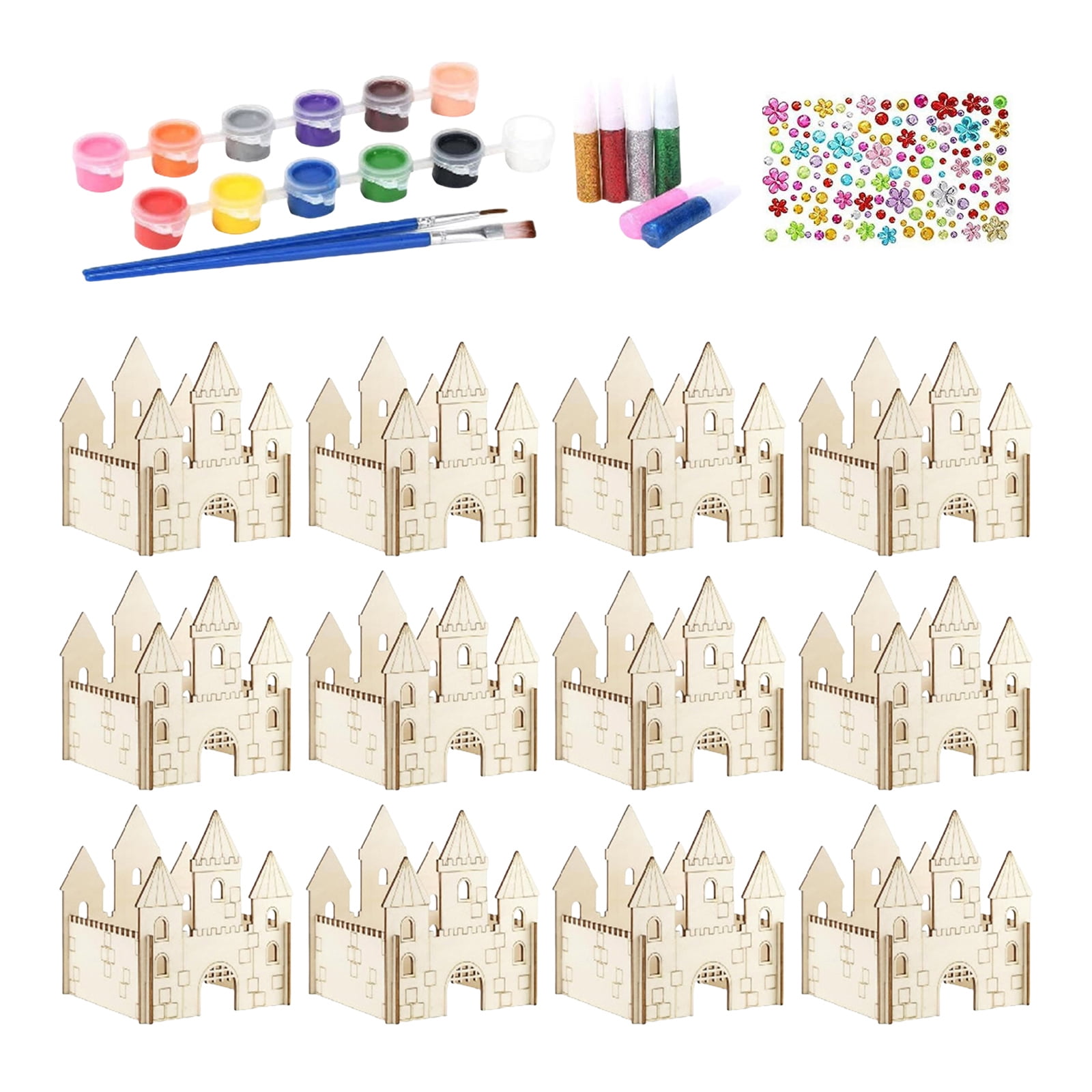 Classroom Rewards 12 Set DIY Wooden Painting Crafts Kit Blank Castle ...