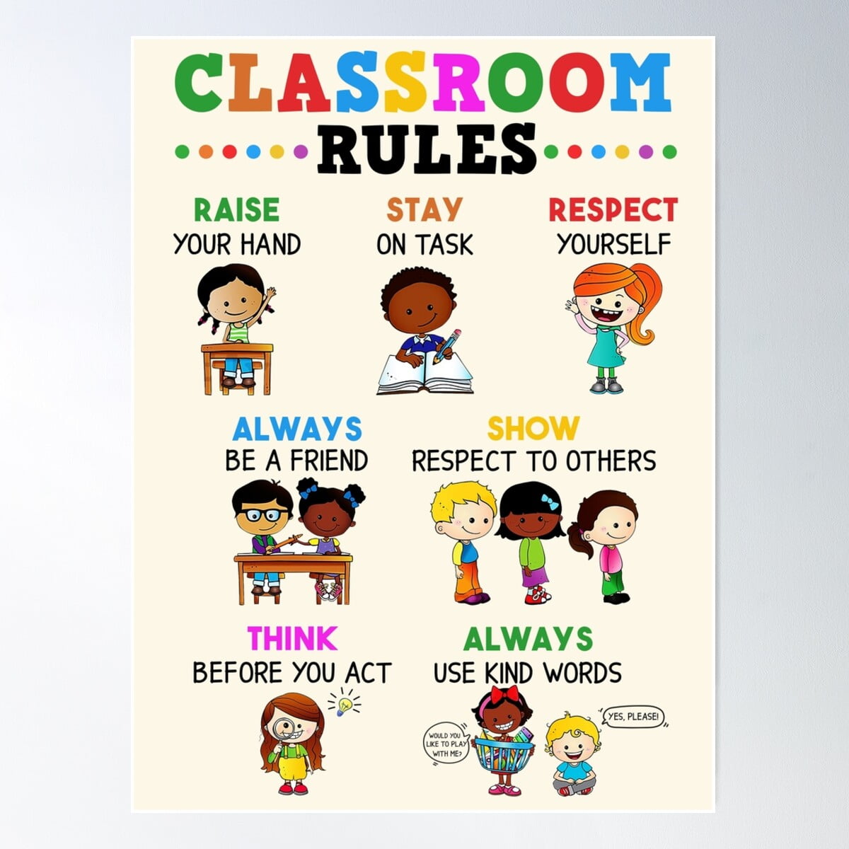 Classroom Rules Cute Principle Student Back To School Poster Wall Art ...