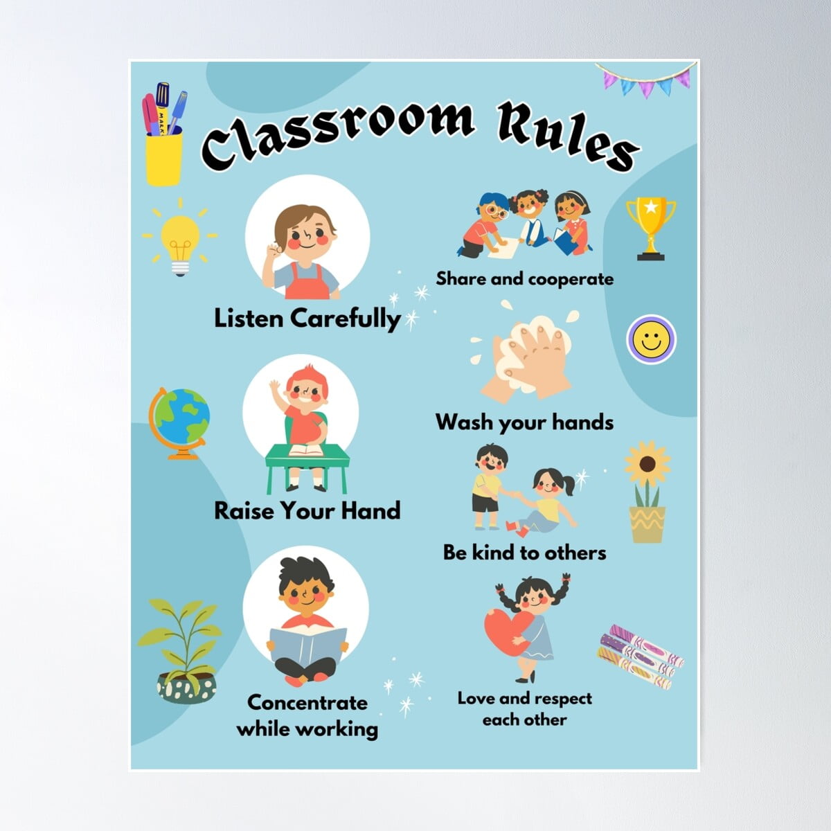 Classroom Rules For Kindergarten Poster Wall Art, Modern Wall Decor For ...