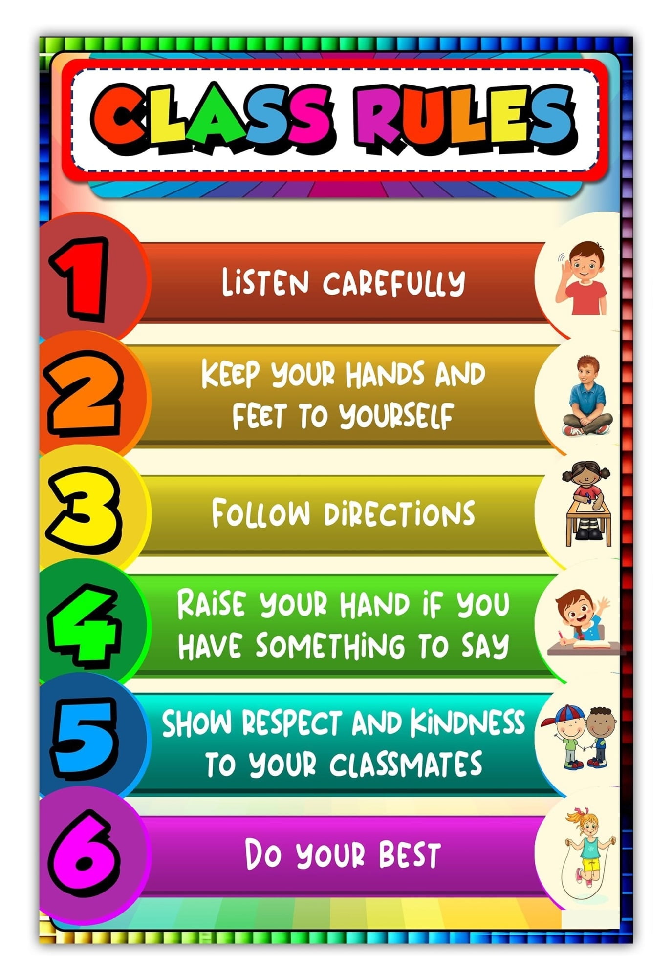 Classroom Rules Poster - Display of Class Guidelines for Elementary ...