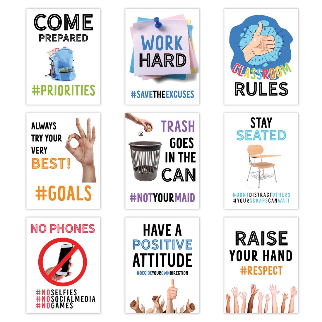 Classroom Rules Sign Set with Hashtags 9 Classroom Rule Posters Back to ...