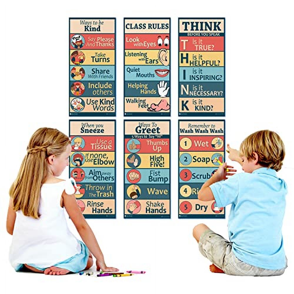 Classroom Rules posters 6 pack of etiquette school signs (11x24) Young ...