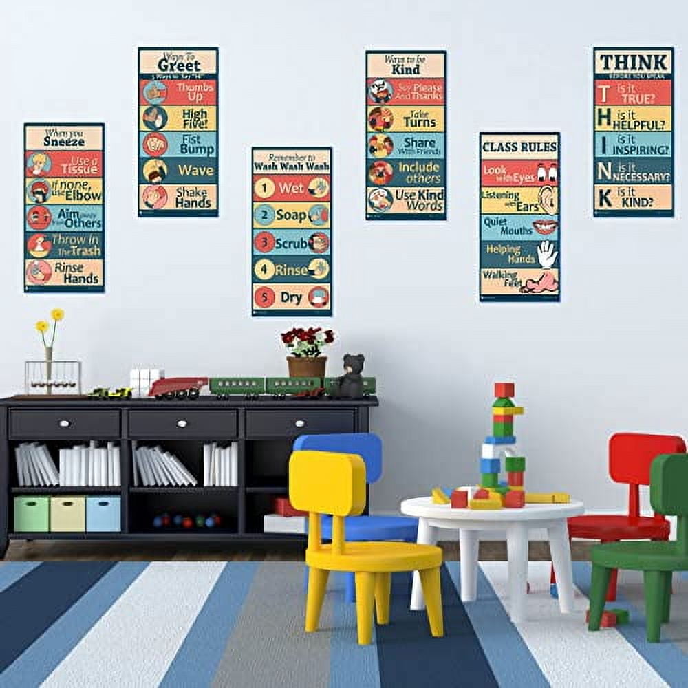 Classroom Rules posters 6 pack of etiquette school signs (9x19) Young N ...