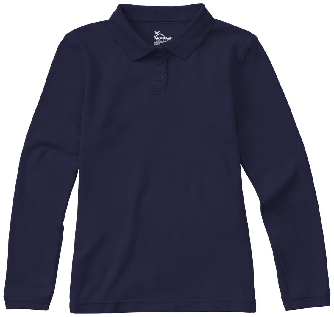 Classroom School Uniforms Adult Long Sleeve Fitted Interlock Polo 58544 ...