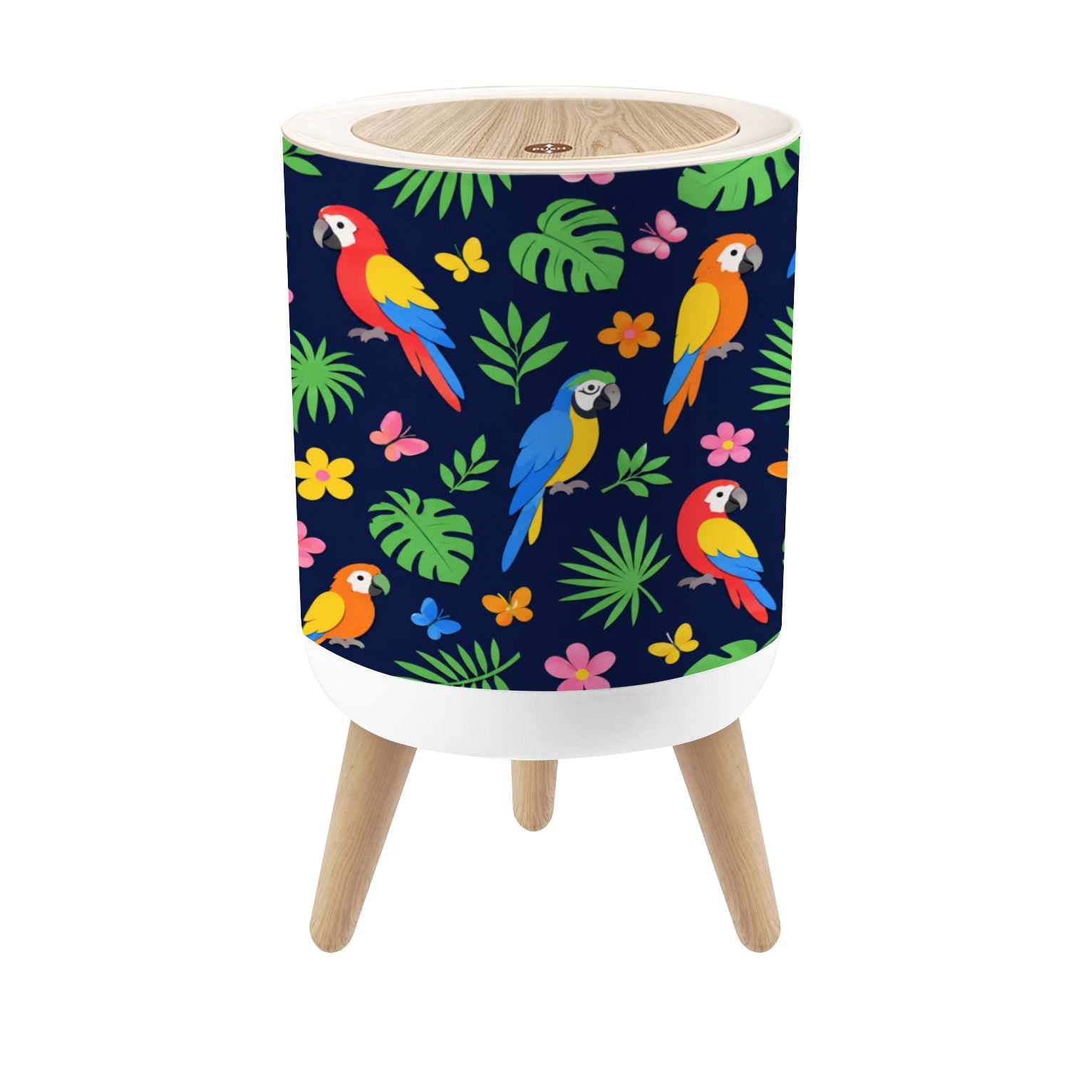 Classroom Small Trash Can with Lid Colorful Cartoon Parrots Butterflies ...