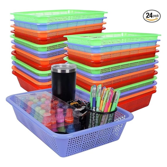 Classroom Storage Baskets 24 Pack - 13.5 x 10 x 3 Inch Plastic ...