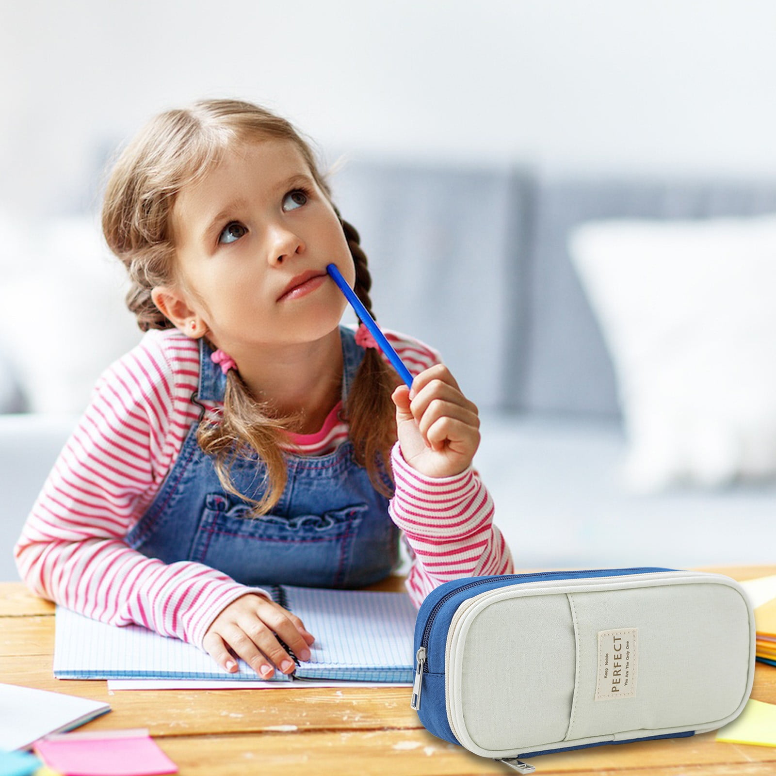 Classroom Supplies, Macaron Colour Blocking Canvas Pencil Bag Large ...