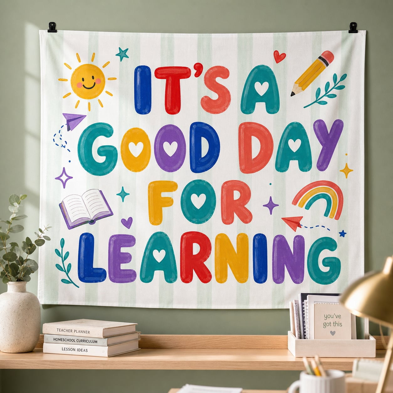 Classroom Tapestry: Good Day Learning Quote Wall Hanging, Colorful ...