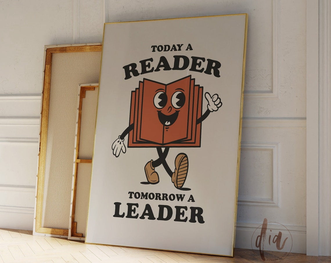Classroom Wall Art, Reading Poster, Retro Book Cartoon Mascot Character ...