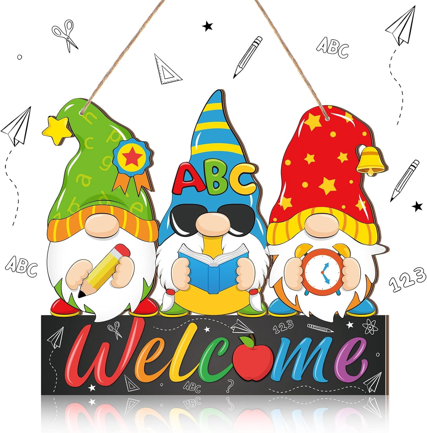 Classroom Welcome Sign Front for Door Decor Wooden Gnomes Hanging Sign ...