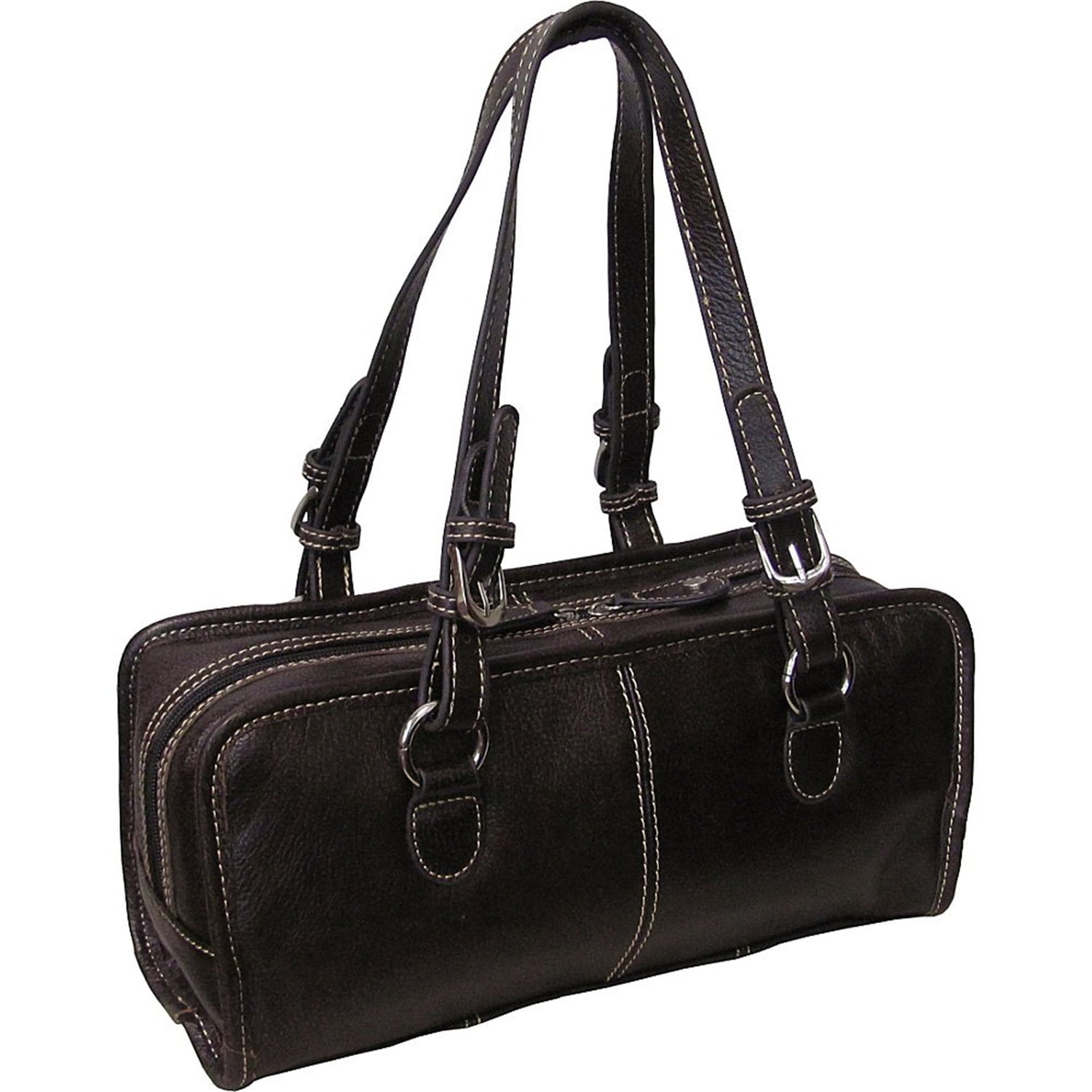 AmeriLeather Classy Belt Stitched Leather Satchel, Cowhide, Top Zip ...