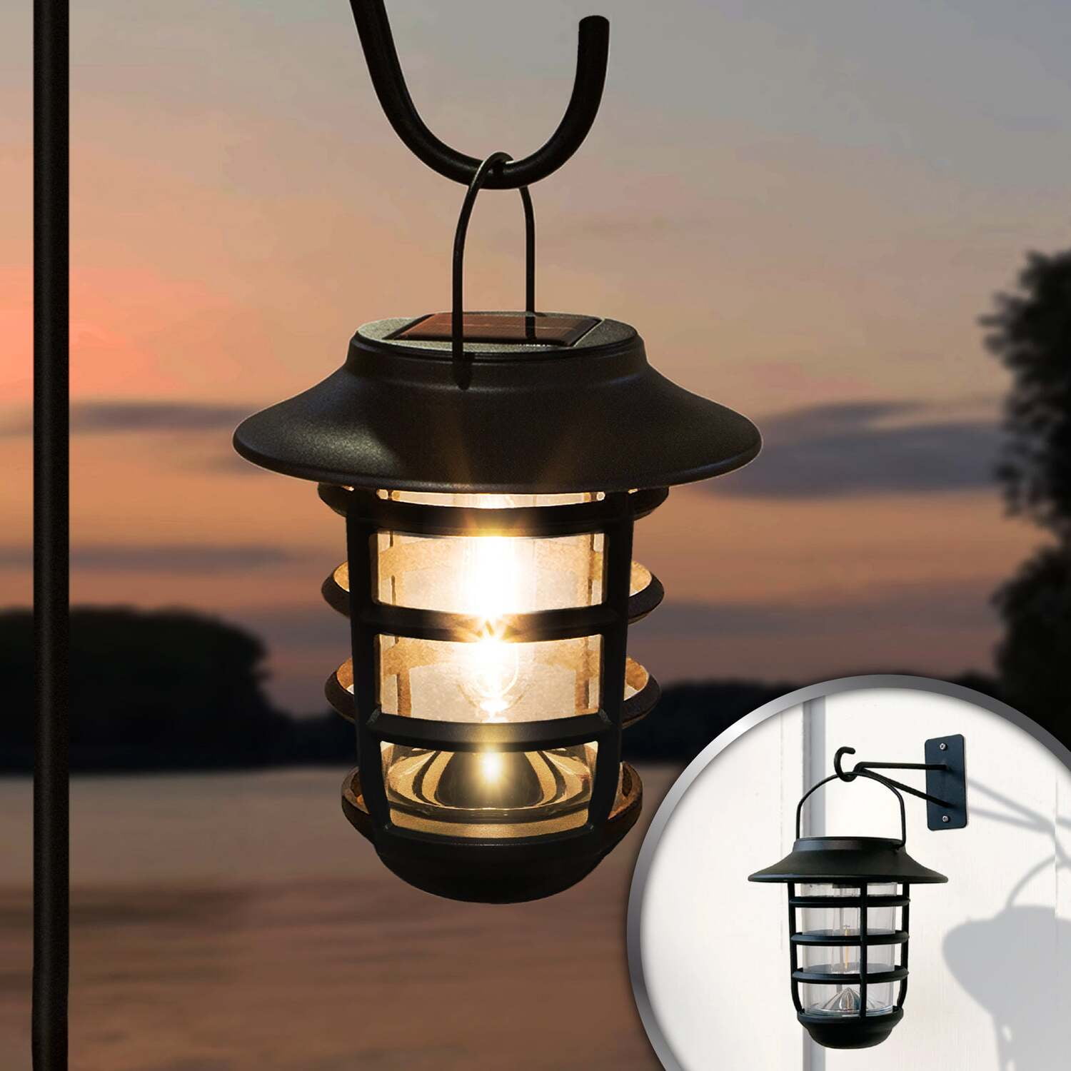 Classy Caps Black Aluminum Nottingham Solar Hanging Coach Light , Set ...