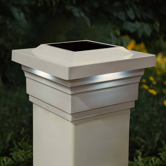 Classy Caps 5x5 Tan PVC Majestic Solar Post Cap, Set of 2, LED Lights ...