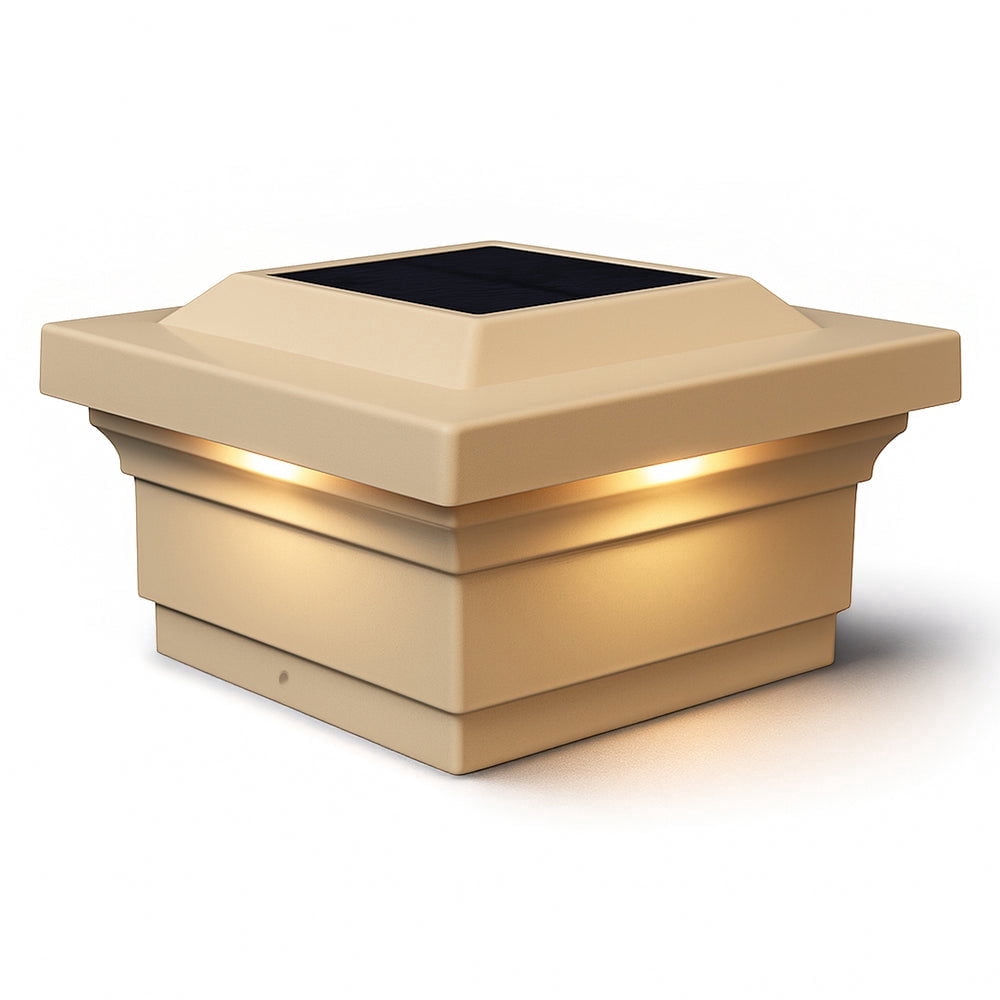 Classy Caps 5x5 Tan PVC Majestic Solar Post Cap, Set of 2, LED Lights ...