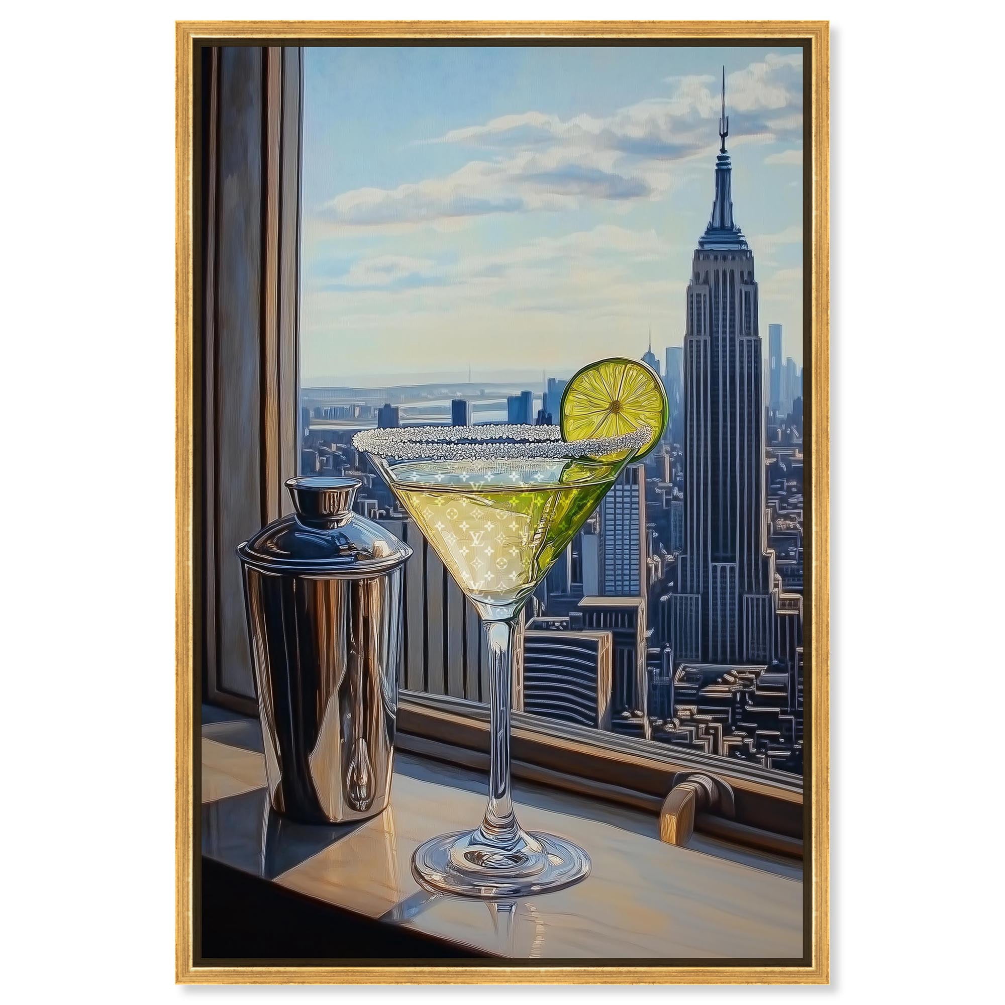 Classy Drink in NYC Canvas Bar Cart Art by Art Remedy, Gold Frame, 36 x ...
