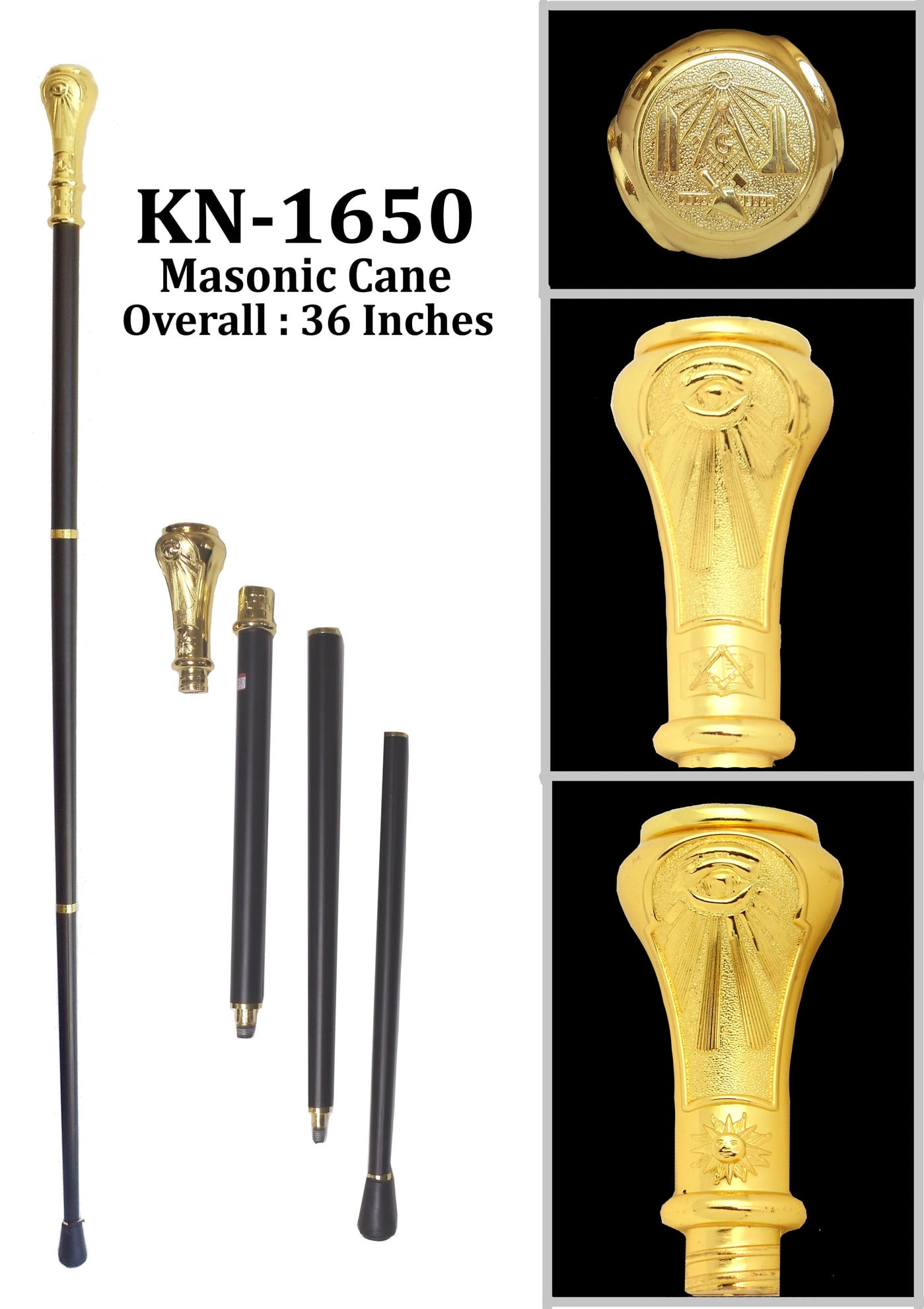 Classy Freemason Walking Stick Cane With Engraved Masonic Symbols On ...