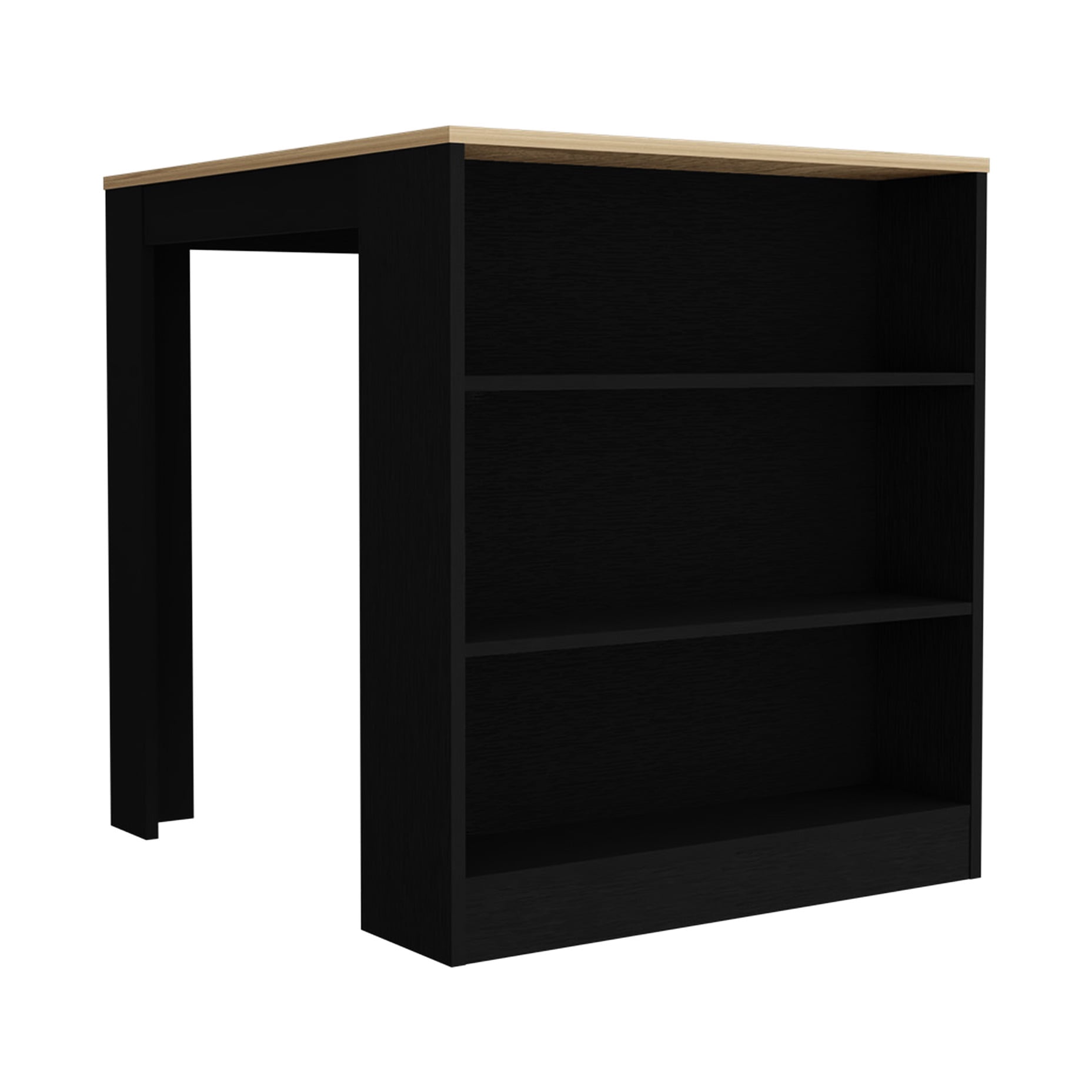 Classy Kitchen Counter Dining Table In Black/pine Fusing, 3 Open Shelf ...