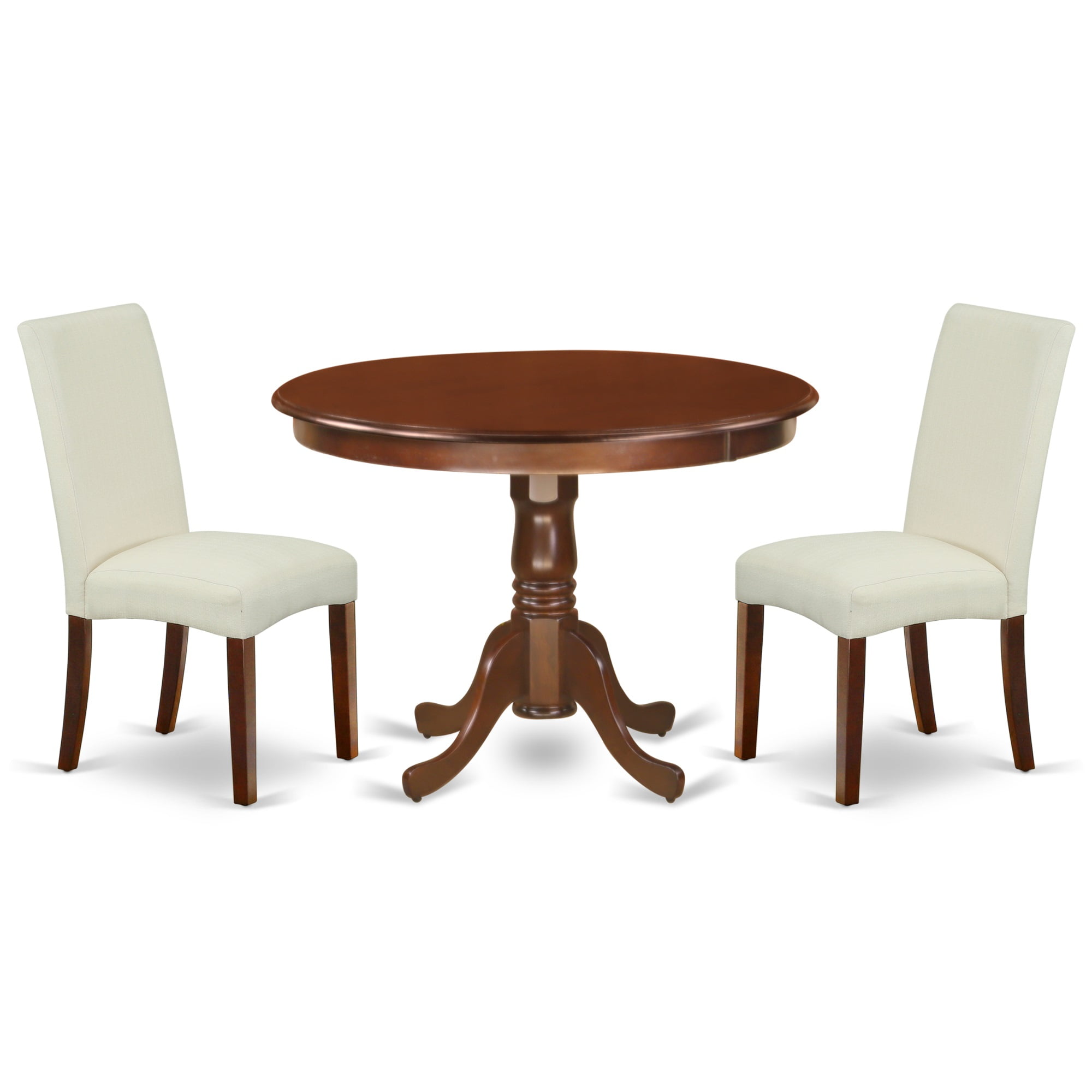 Classy Mahogany Finish Dining Set - Round Table & 2 Parson Chairs ...