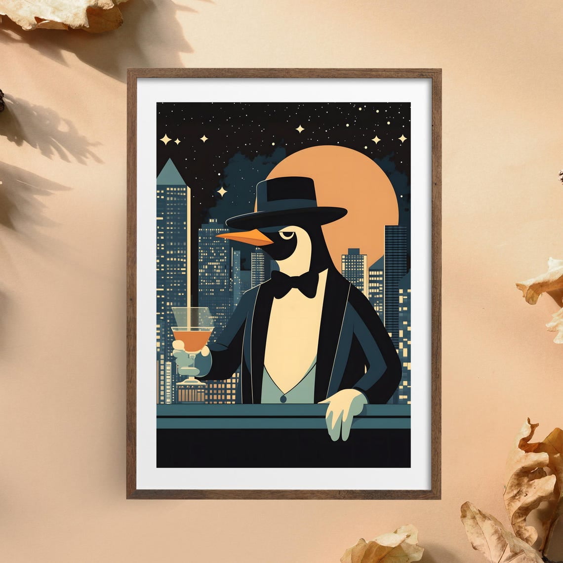 Classy Penguin Poster, Penguin In Suitvintage Noir Penguin Print ...