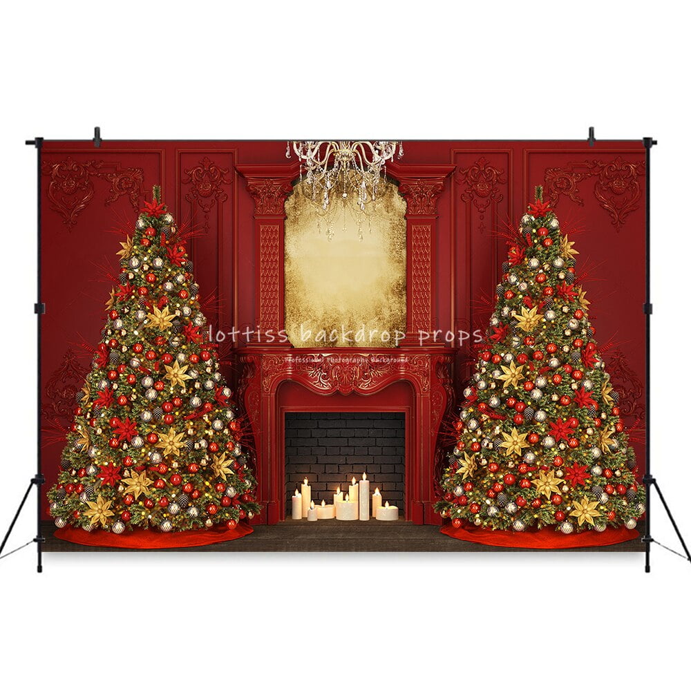 Classy Red Christmas Backdrops Xmas Fireplace Background Kids Photocall ...