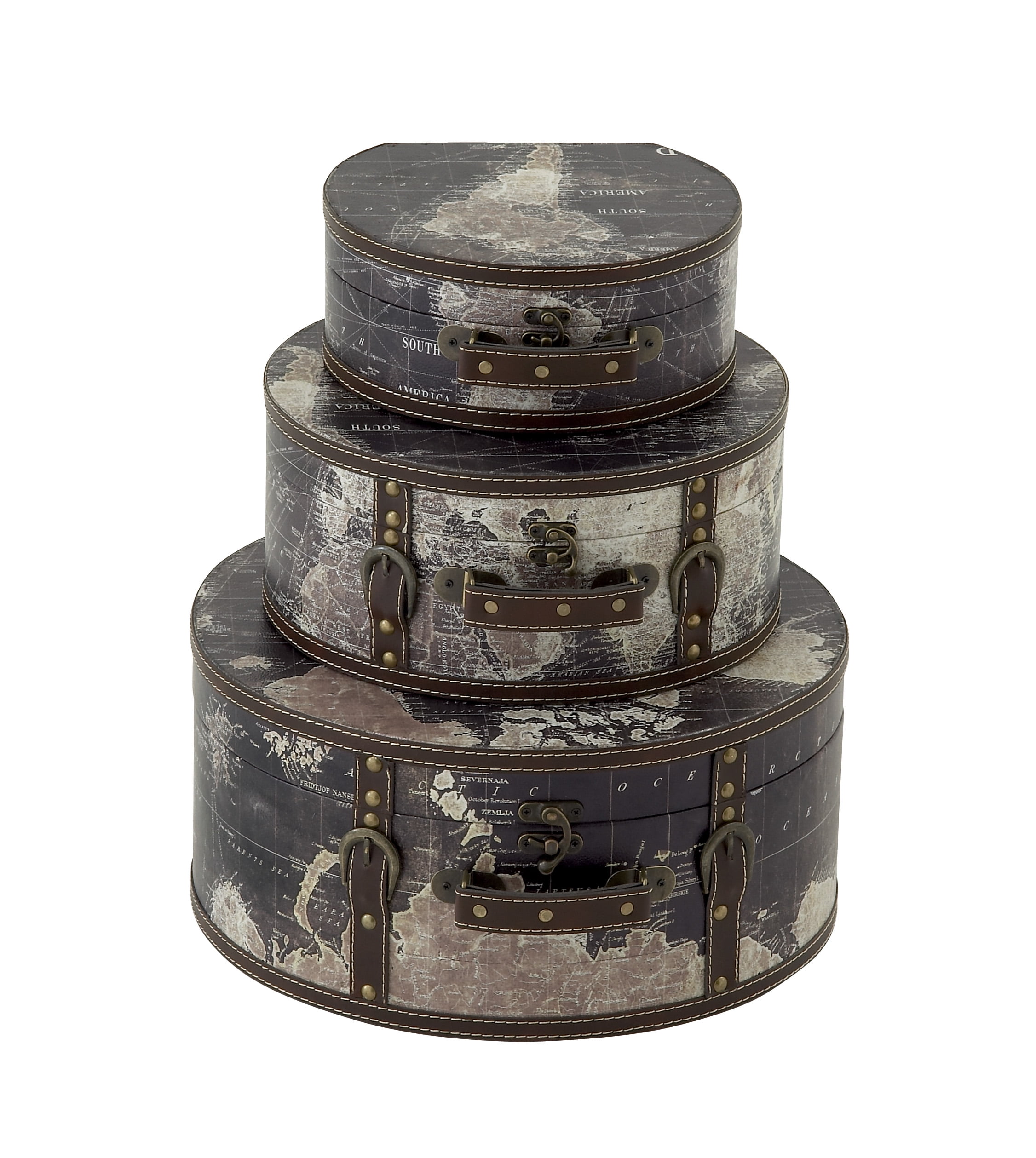 Classy Round Wood Faux Leather Case Set Of 3 - Walmart.com