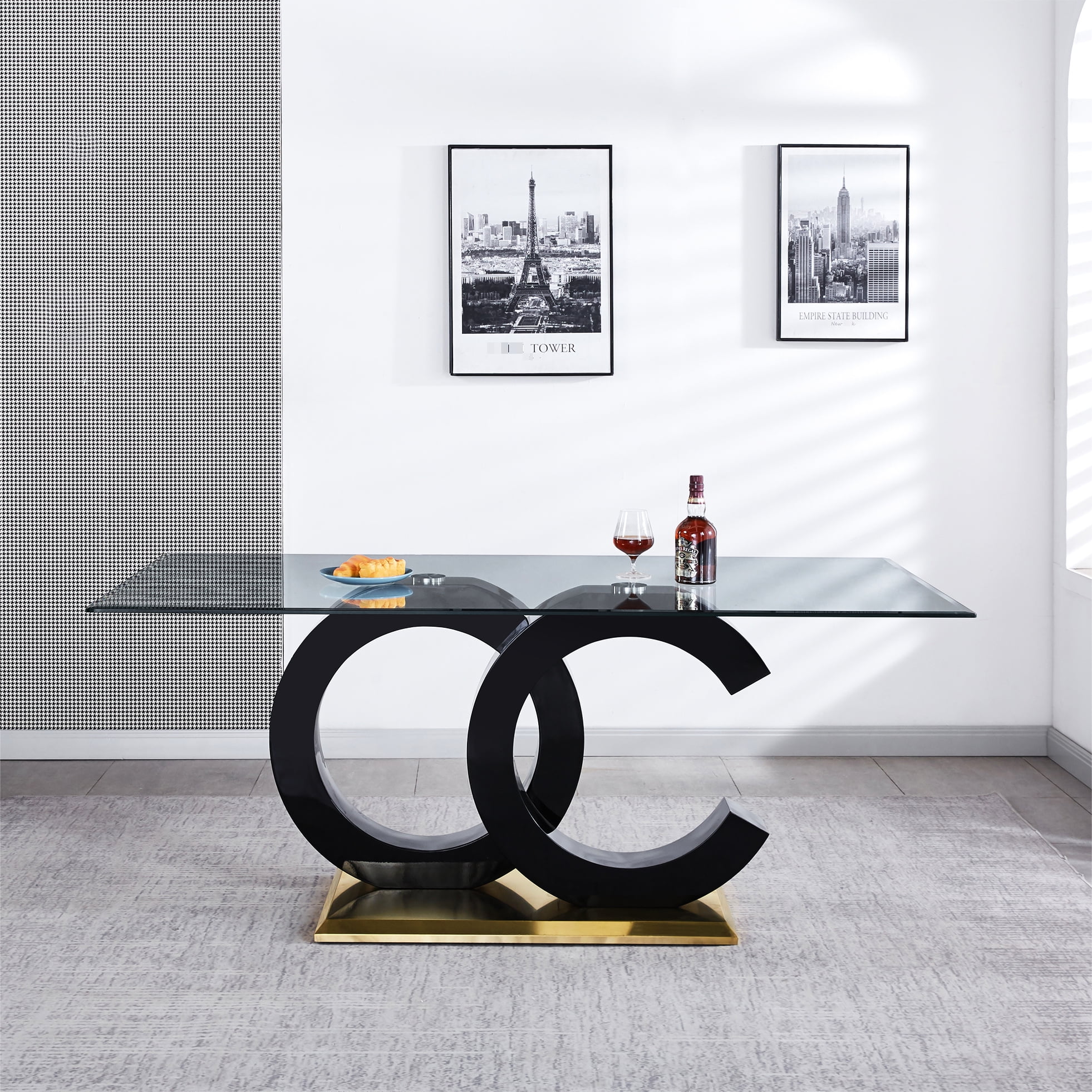Classy Table With Tempered Glass Top And Black Middle Support ...