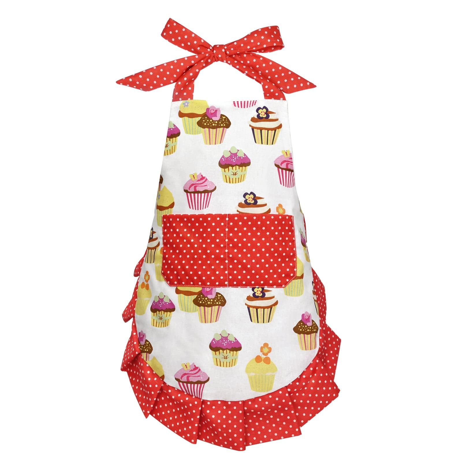 Claswcalor 100% Cotton Kids Cooking Apron for Girls, Cute Cupcake ...