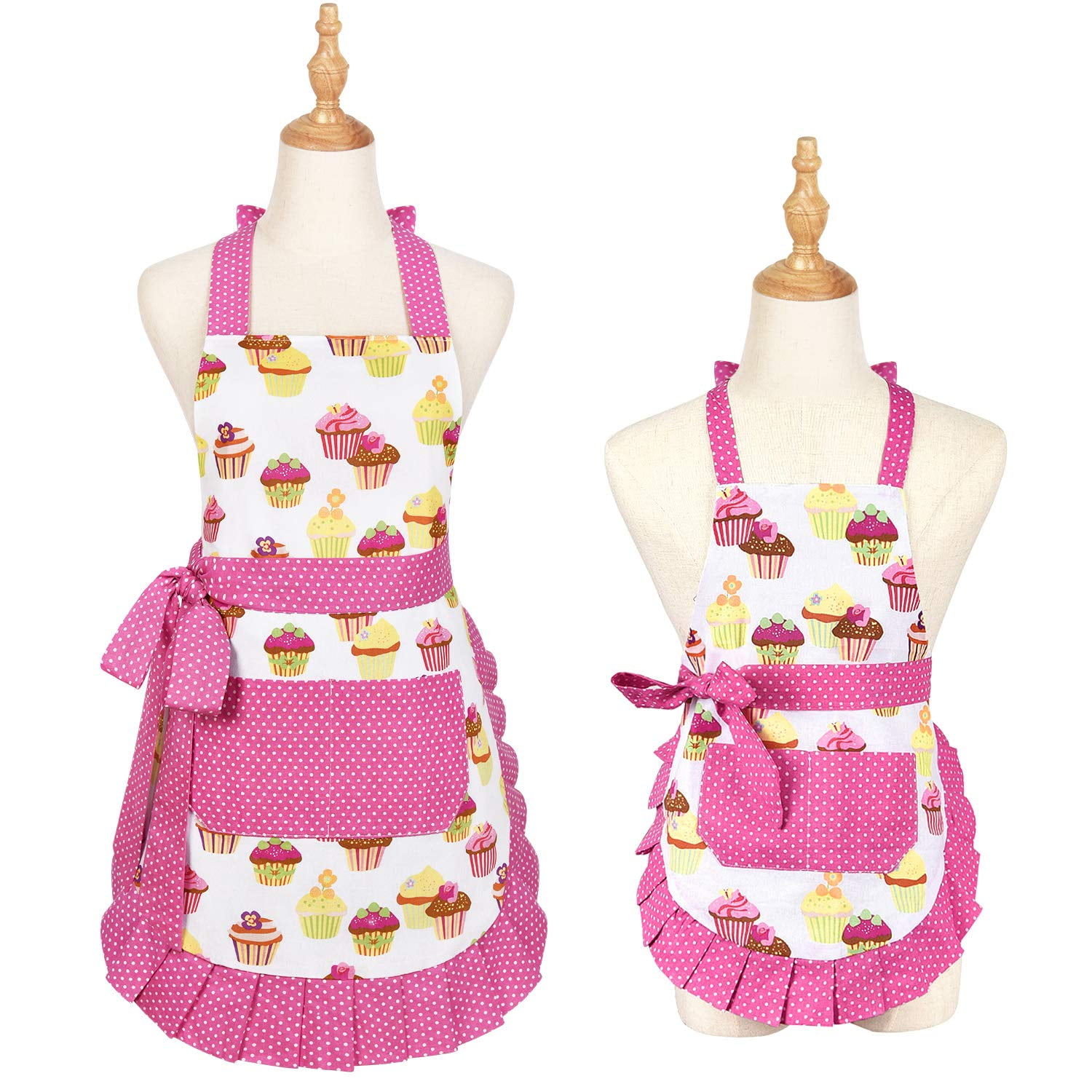 Claswcalor 2 Pack 100% Cotton Parent and Child Aprons, Cupcake Pattern ...