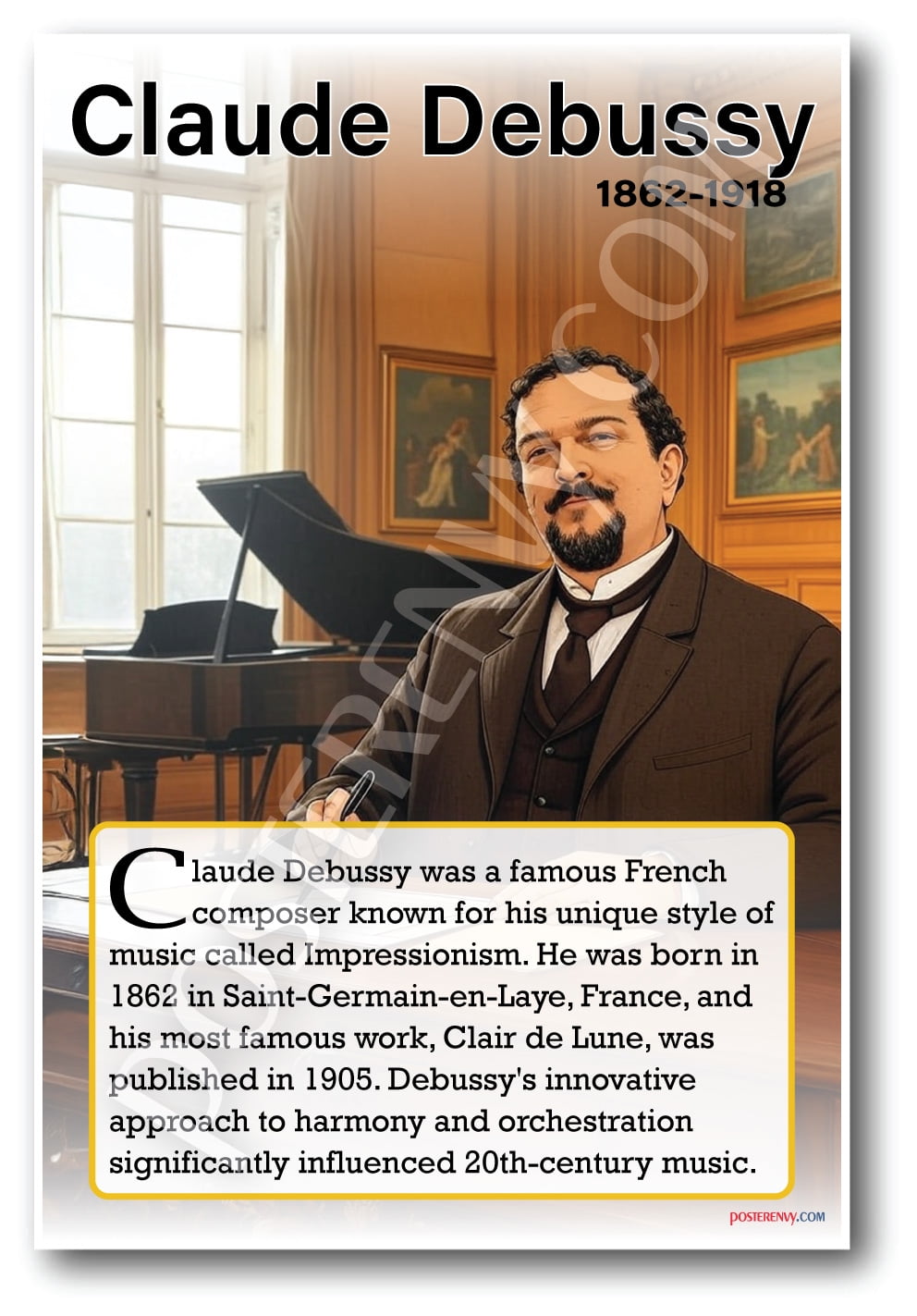 Claude Debussy - Impressionist Composer - Biography Poster 18 x 12 inch ...