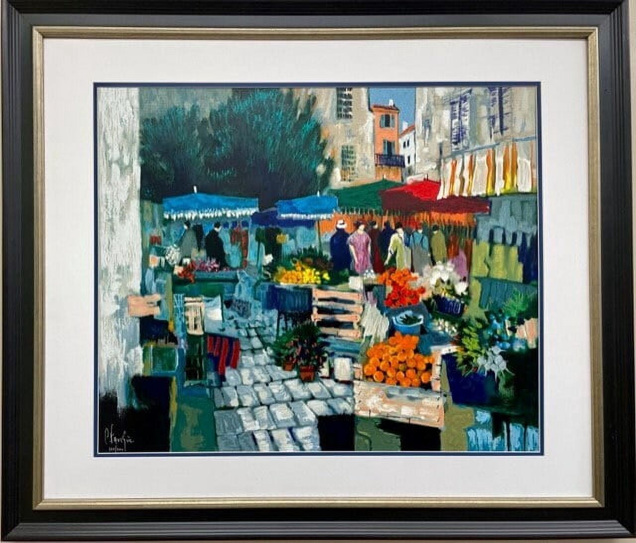 Claude Fauchere "Blue Market Place" Signed & # Framed Serigraph Art ...