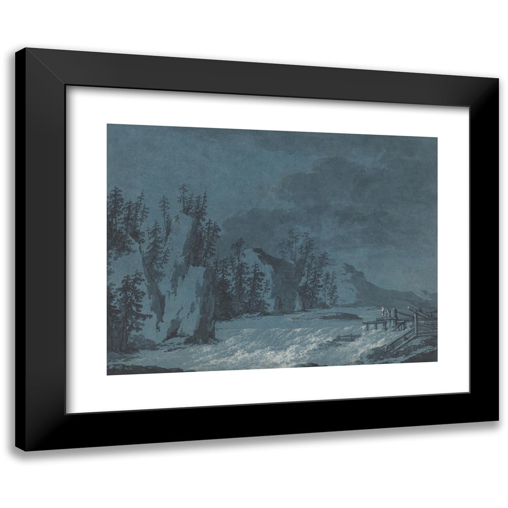 Claude-Louis Châtelet 24x19 Black Modern Framed Museum Art Print Titled - River Rapids by Wooded ...