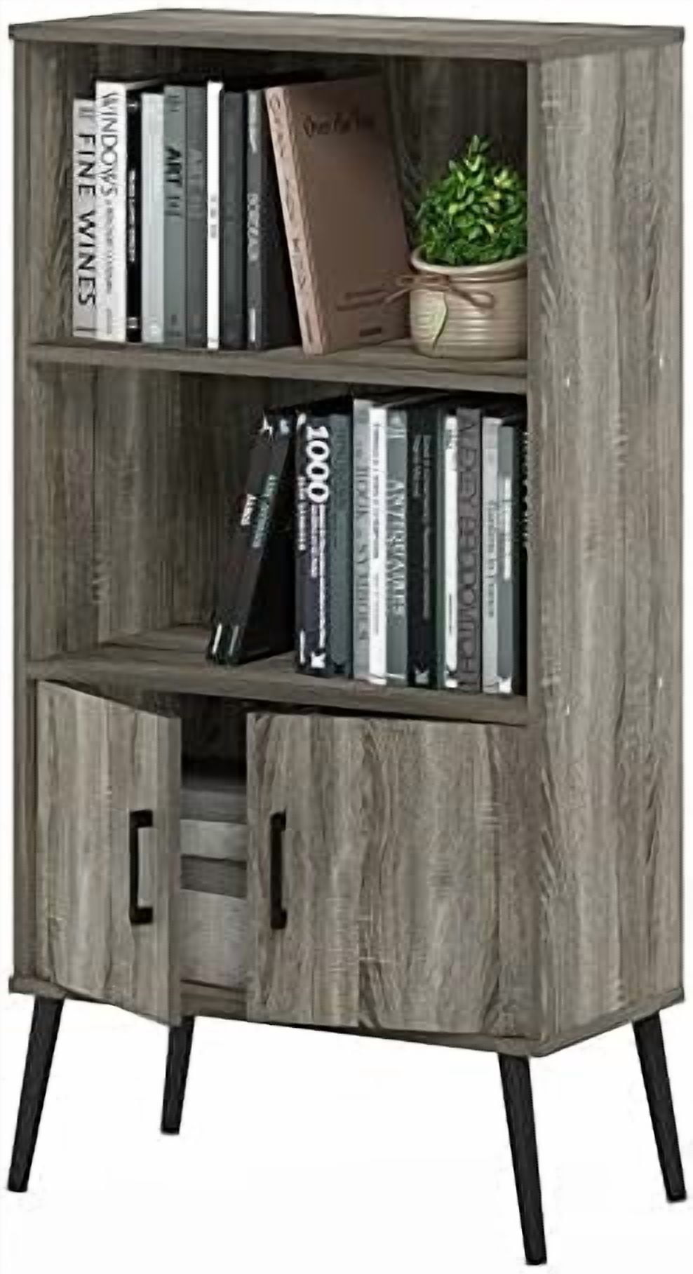 Claude Mid Century Style Accent Wooden Leg Bookcase Cabinet with ...