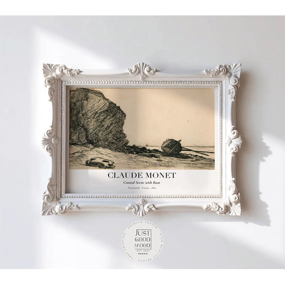 Claude Monet Beach With Boat Drawing Poster, Unframed Paper Poster ...