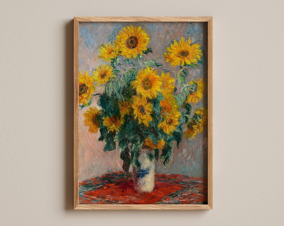 Claude Monet Bouquet Of Sunflowers - Vintage Impressionist Floral Print ...