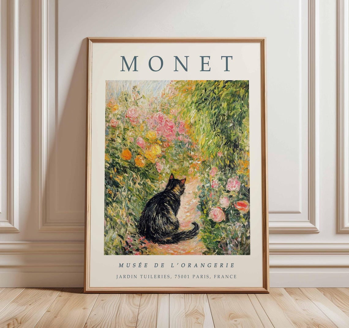 Claude Monet Cat Poster, Cat Print, Monet Print, Botanical Poster ...