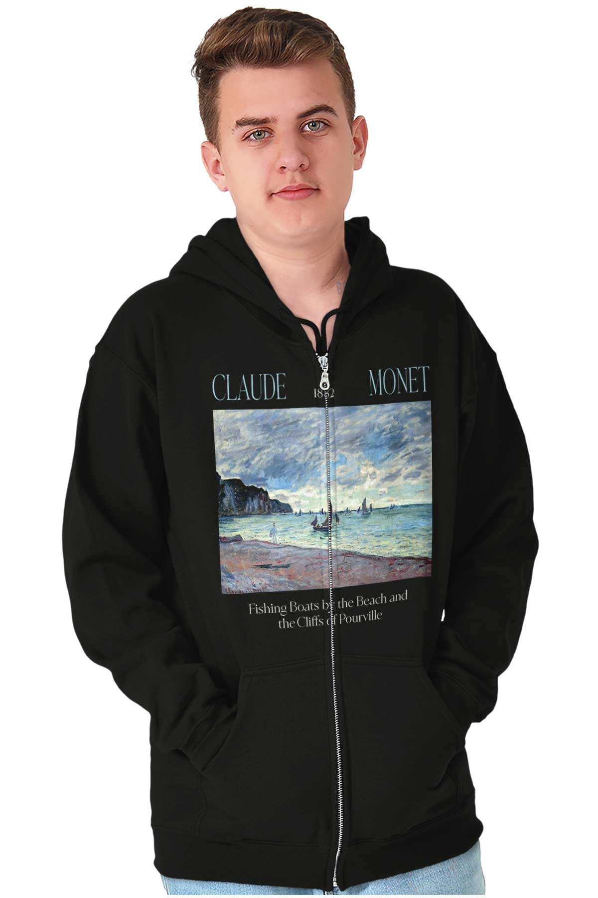 Claude Monet Fishing Boats and Cliffs Zip Up Hoodie Men's Women's ...