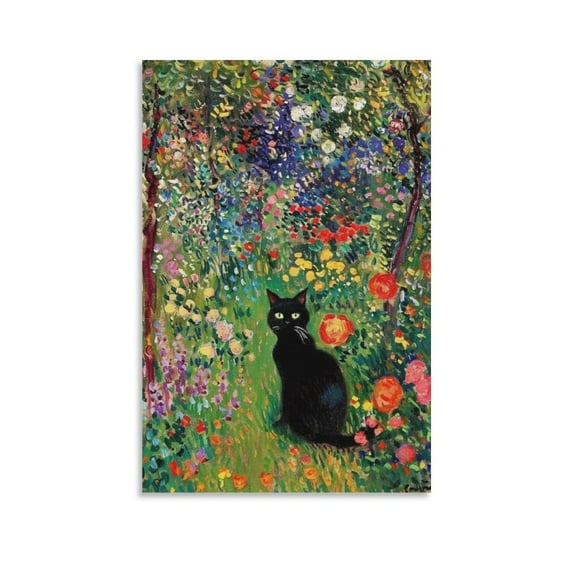 Claude Monet Garden Cat Wall Art, Claude Monet Cat Poster, Black Cat ...
