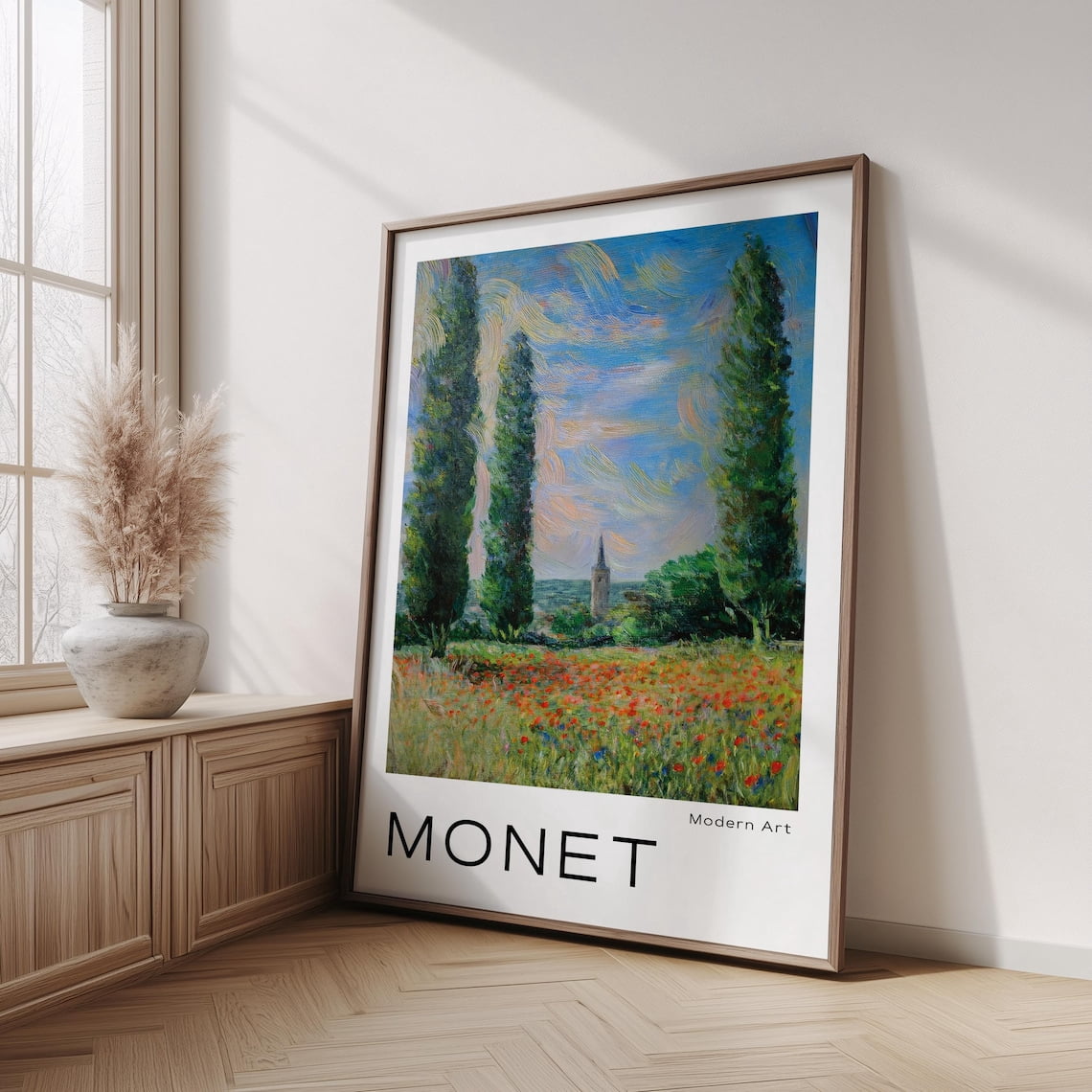 Claude Monet Inspired Cypress & Poppy Field Impressionist Landscape ...