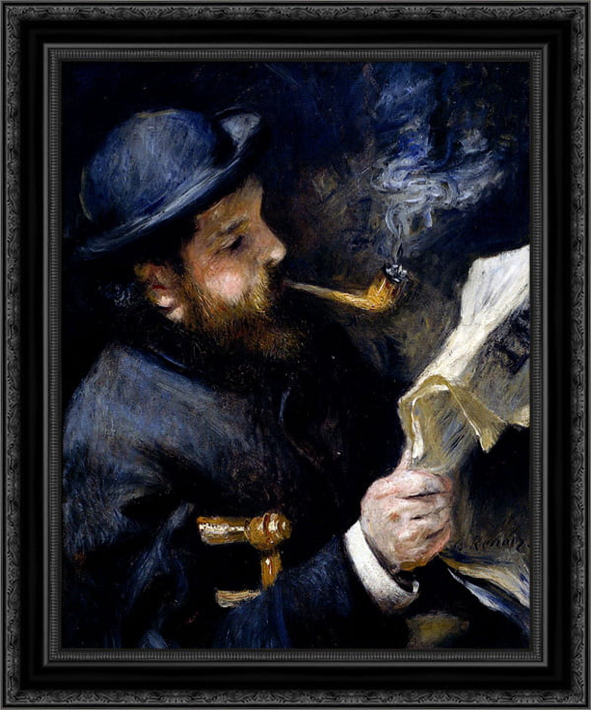 Claude Monet Reading A Newspaper 20x23 Black Ornate Wood Framed Canvas ...
