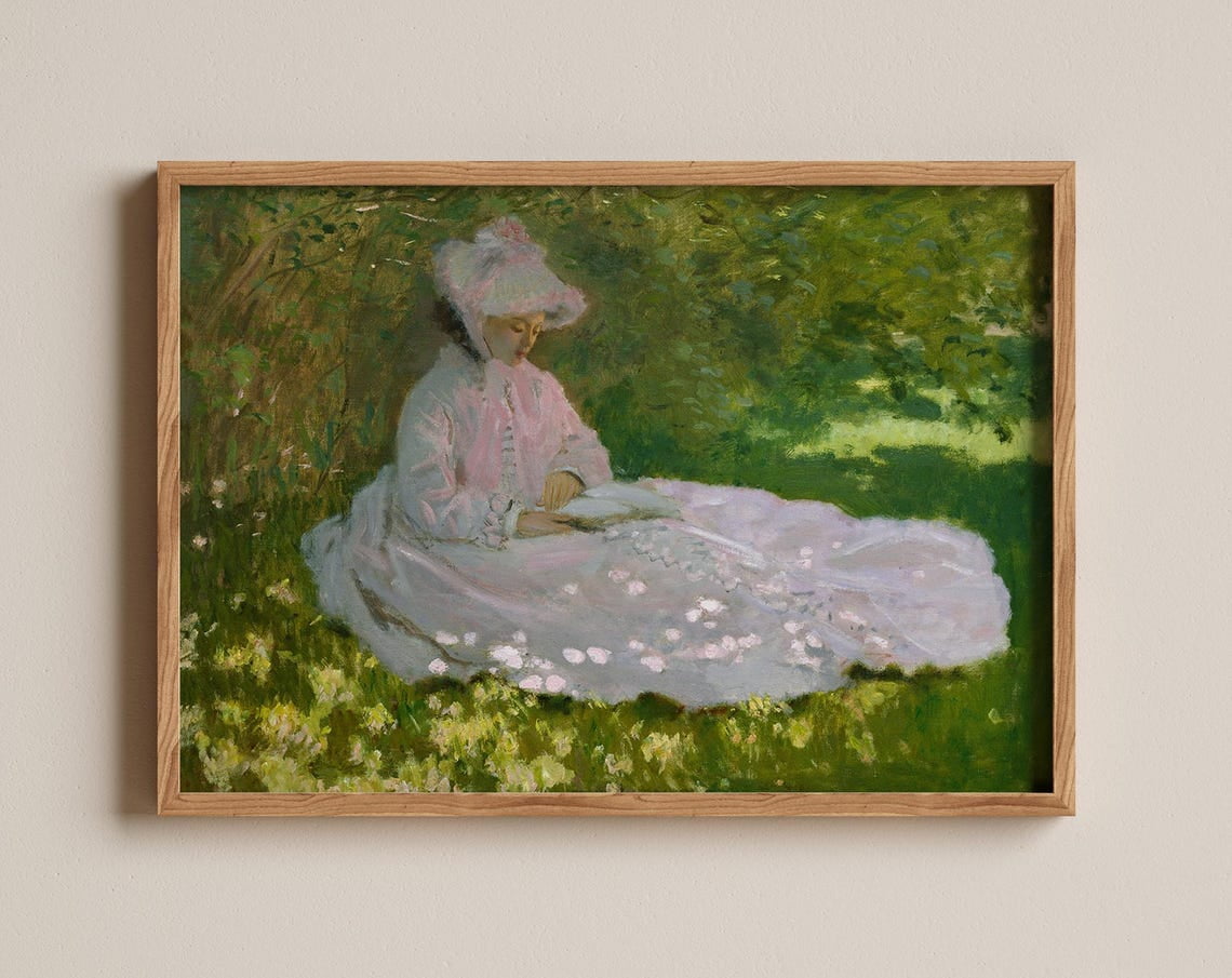 Claude Monet Springtime Woman Reading Print - Impressionist Garden Art ...