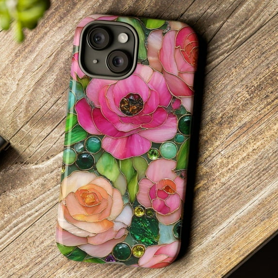 Claude Monet Stained Glass Pink Rose Floral with iPhone 17 to 11 Pro ...