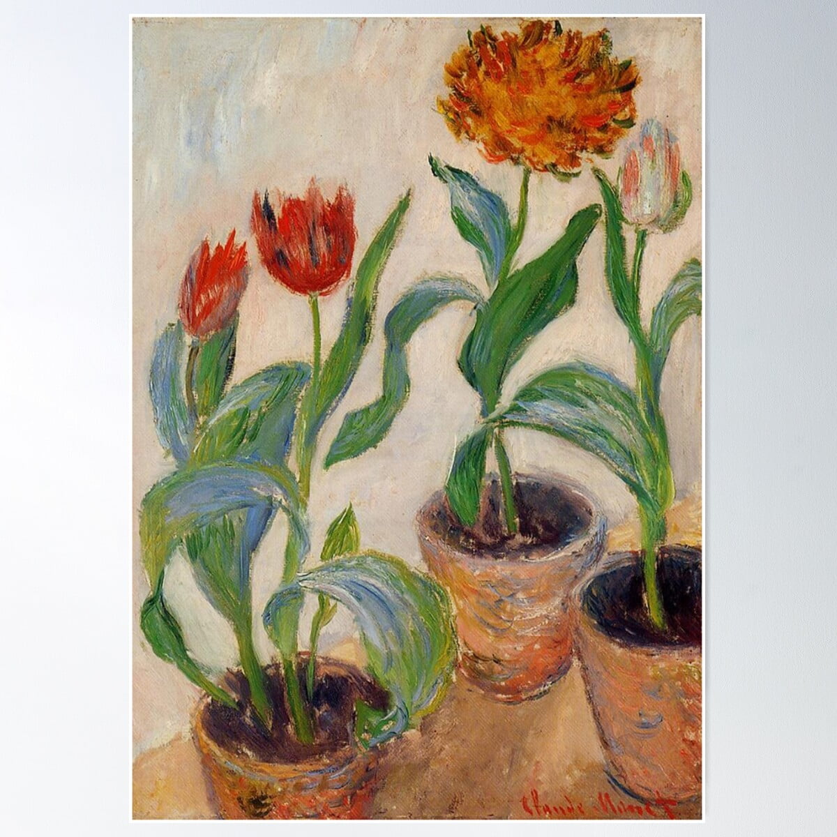 Claude Monet - Three Pots Of Tulips - Floral Painting Poster Wall Art ...