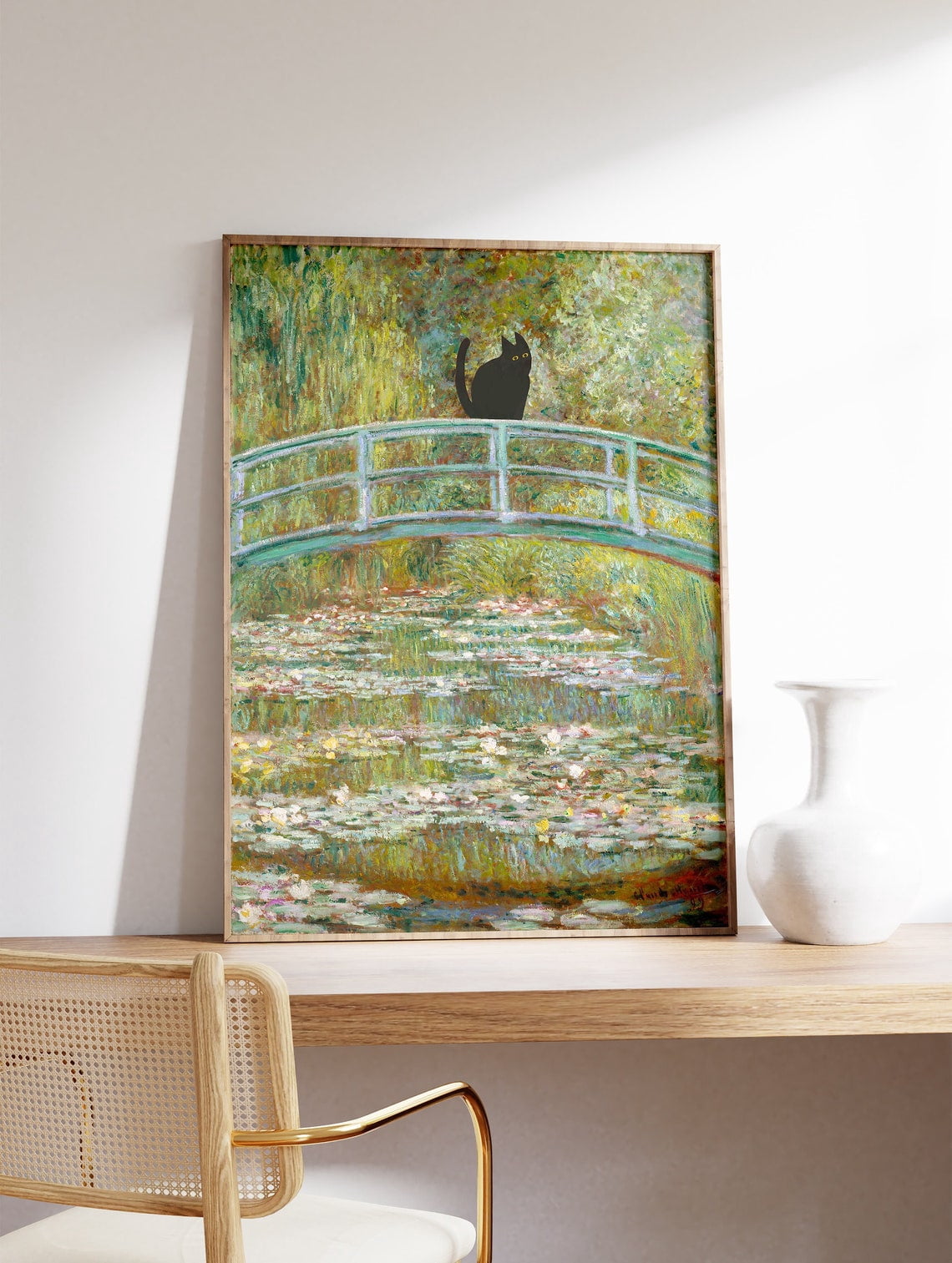 Claude Monet Waterlily Cat Floral Impressionist Animal Home Wall Art ...