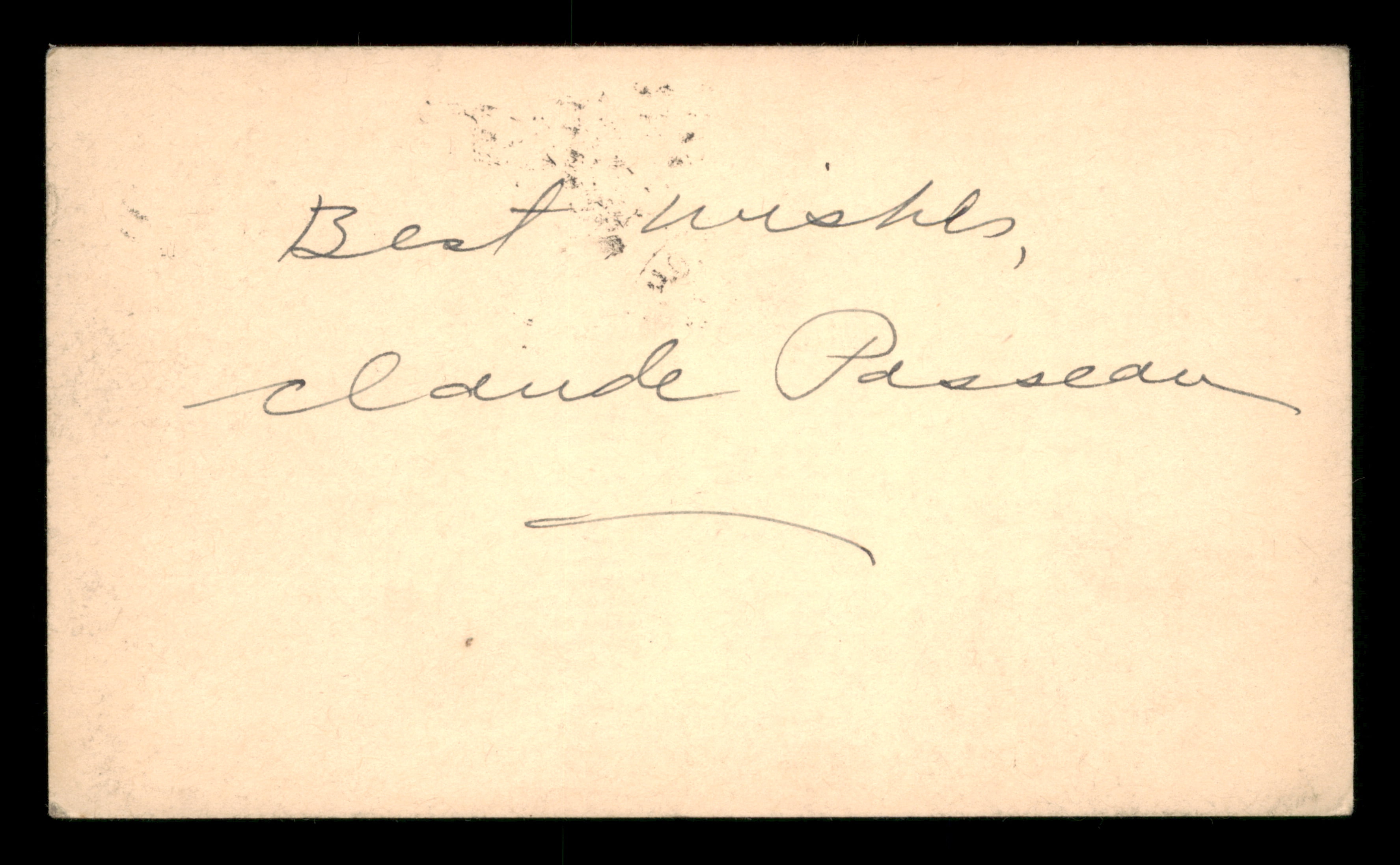 Claude Passeau Autographed 3x5.5 Postcard Chicago Cubs "Best Wishes ...