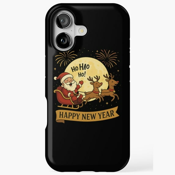 Claus Flying Sleigh Full Moon Fireworks Holiday Design iPhone Case 17 ...