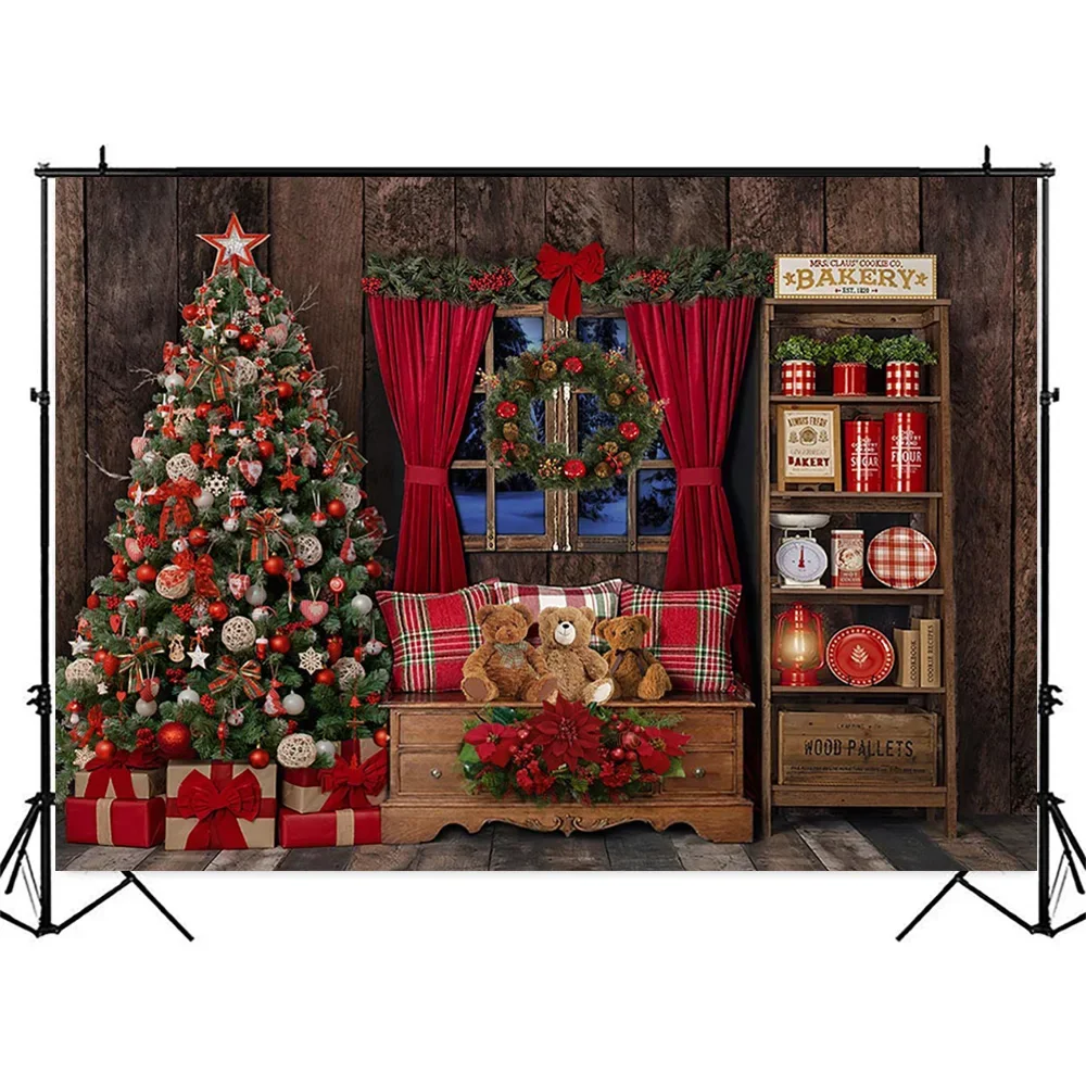 Claus Photography Background Winter Xmas Trees Window Birthday Backdrop ...